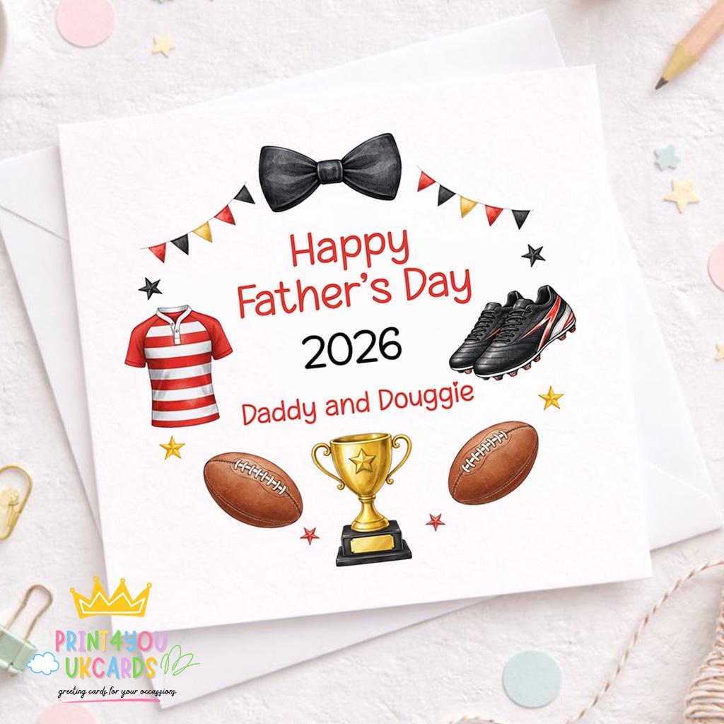 Personalised Fathers Day Card - Print4you Rugby Sports Dad 2026 – Print ...